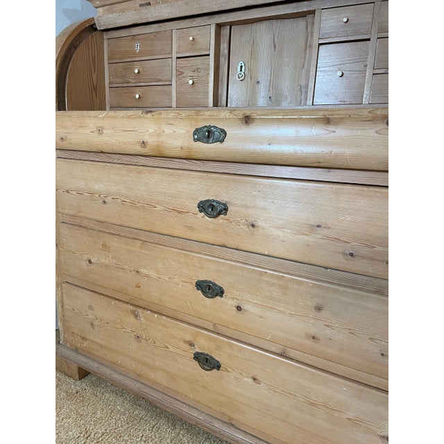 1888 Pine Highboy Storage Hutch With Desk | Chairish