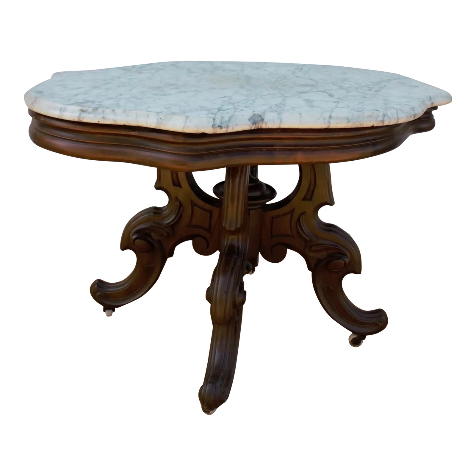 Antique Eastlake Style Coffee Side Table With Carrara Marble Top | Chairish