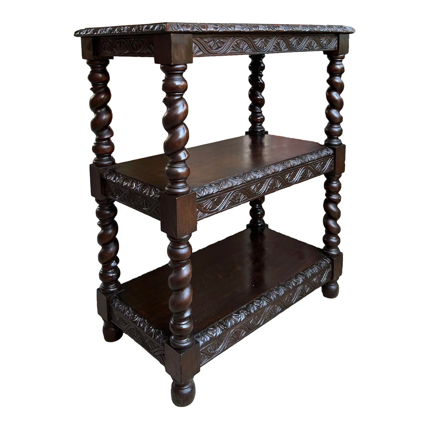 Antique French Carved Oak Server Sideboard Barley Twist Bookcase ...