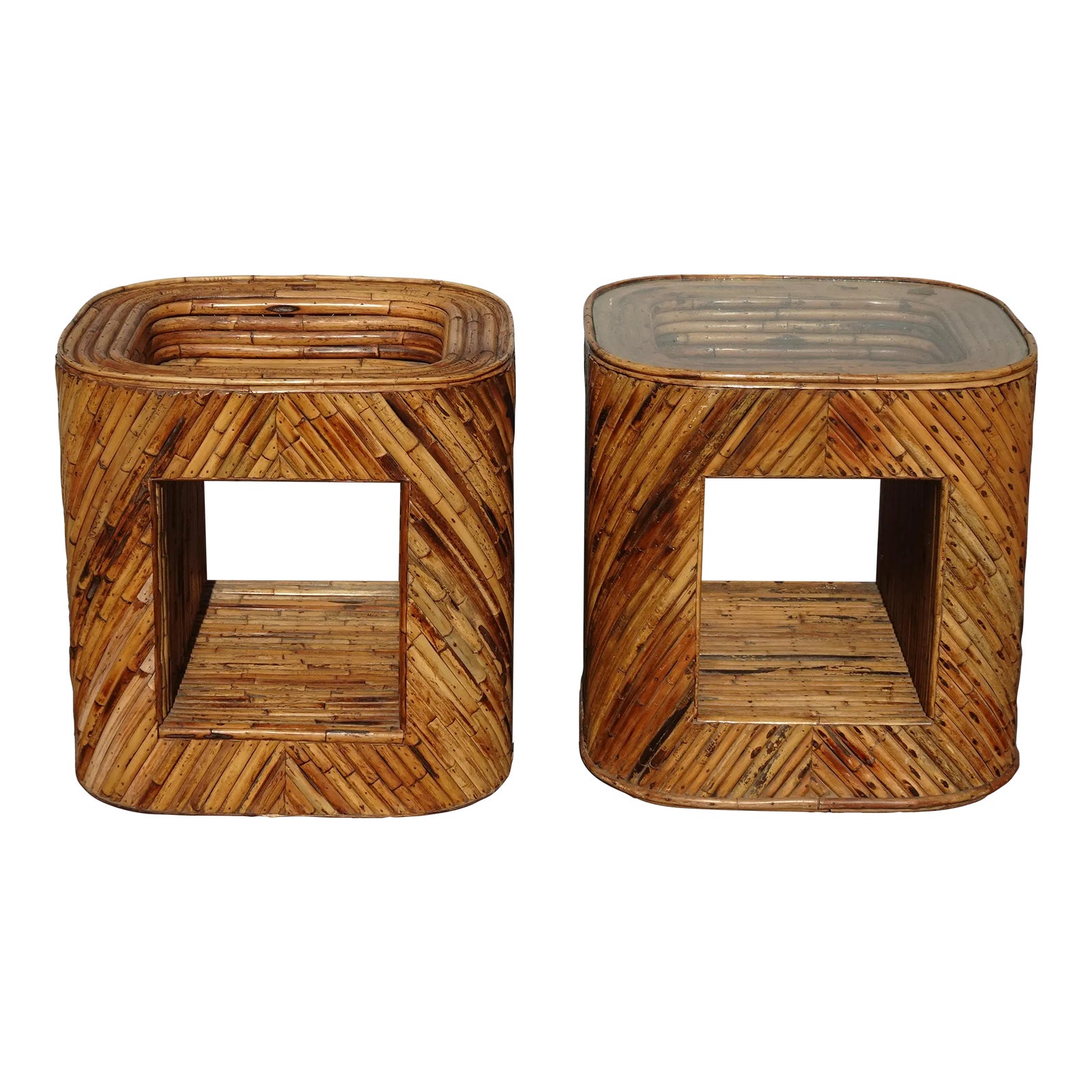 Pair of Vintage Mid Century Bamboo Split Reed End Tables ~ Nightstands ...
