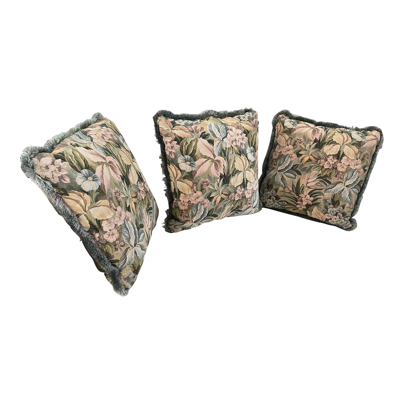 Large Vintage Brocade Tapestry Floral Textile Pillows- Set of 3 | Chairish