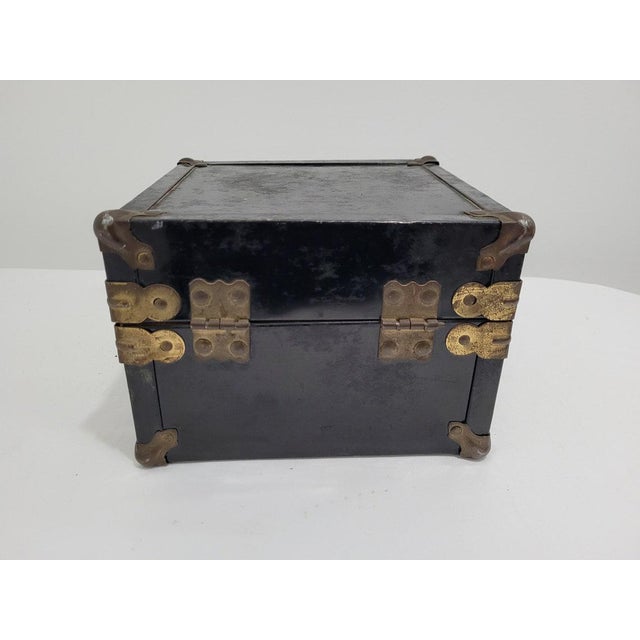Vintage Art Deco Black Metal Steamer Box | Chairish
