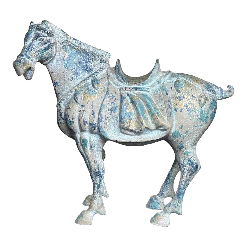 Cast Iron Patinated Metal Tang Dynasty Horse Figurine | Chairish
