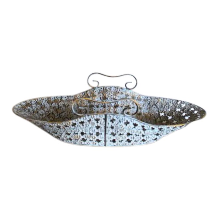 Cottage Core Style French Flower Basket With Patina Metal | Chairish
