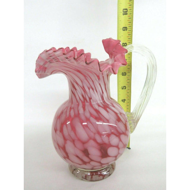 Fenton Style Cranberry Pink Spatter Glass Ruffled Crimped Rim Pitcher