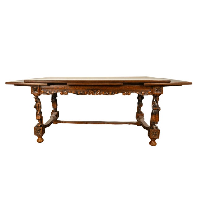 Antique Carved Figural French Breton Inlaid Dining Extending Table ...