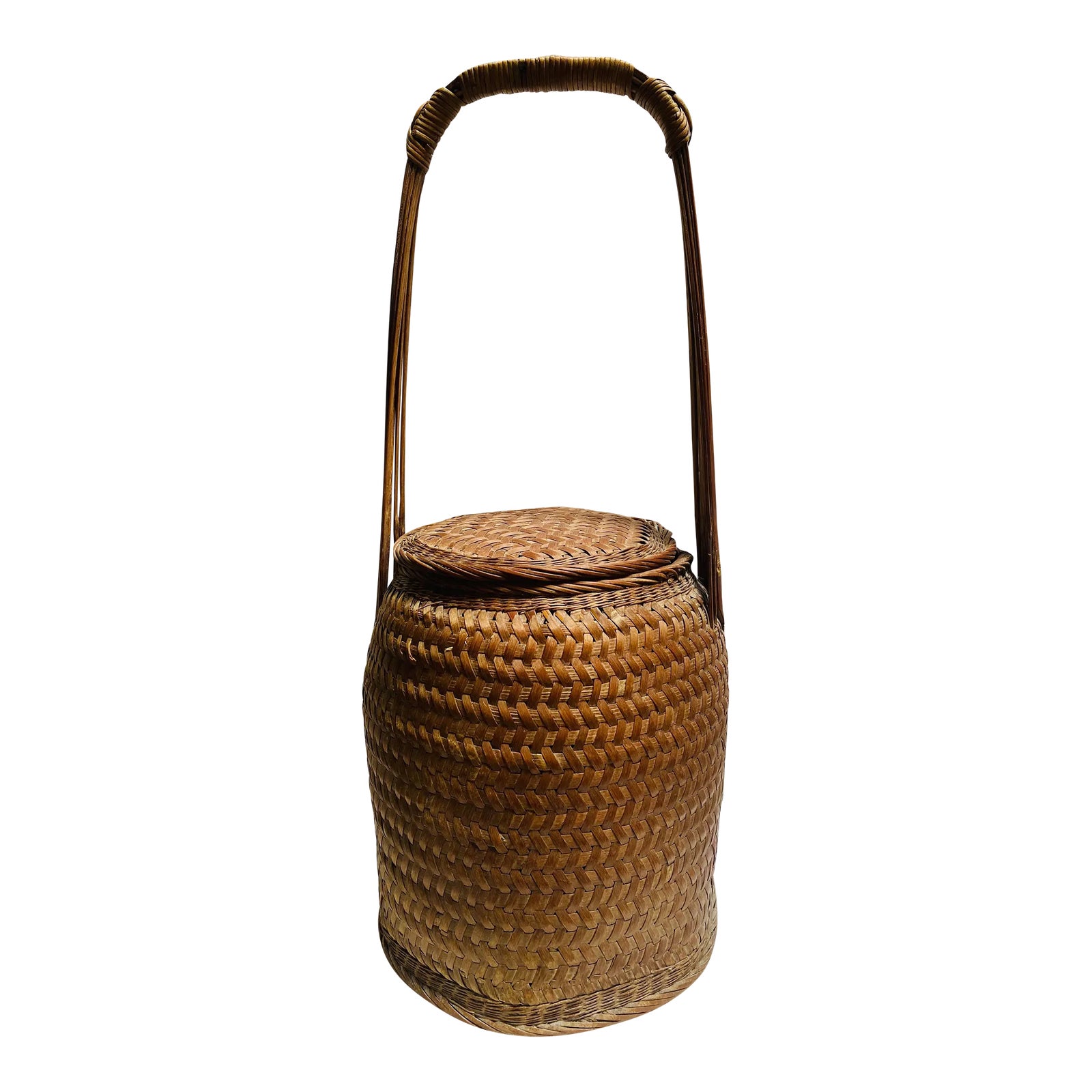 1920s Antique Chinese Tall Sewing Storage Basket Signed by Maker | Chairish