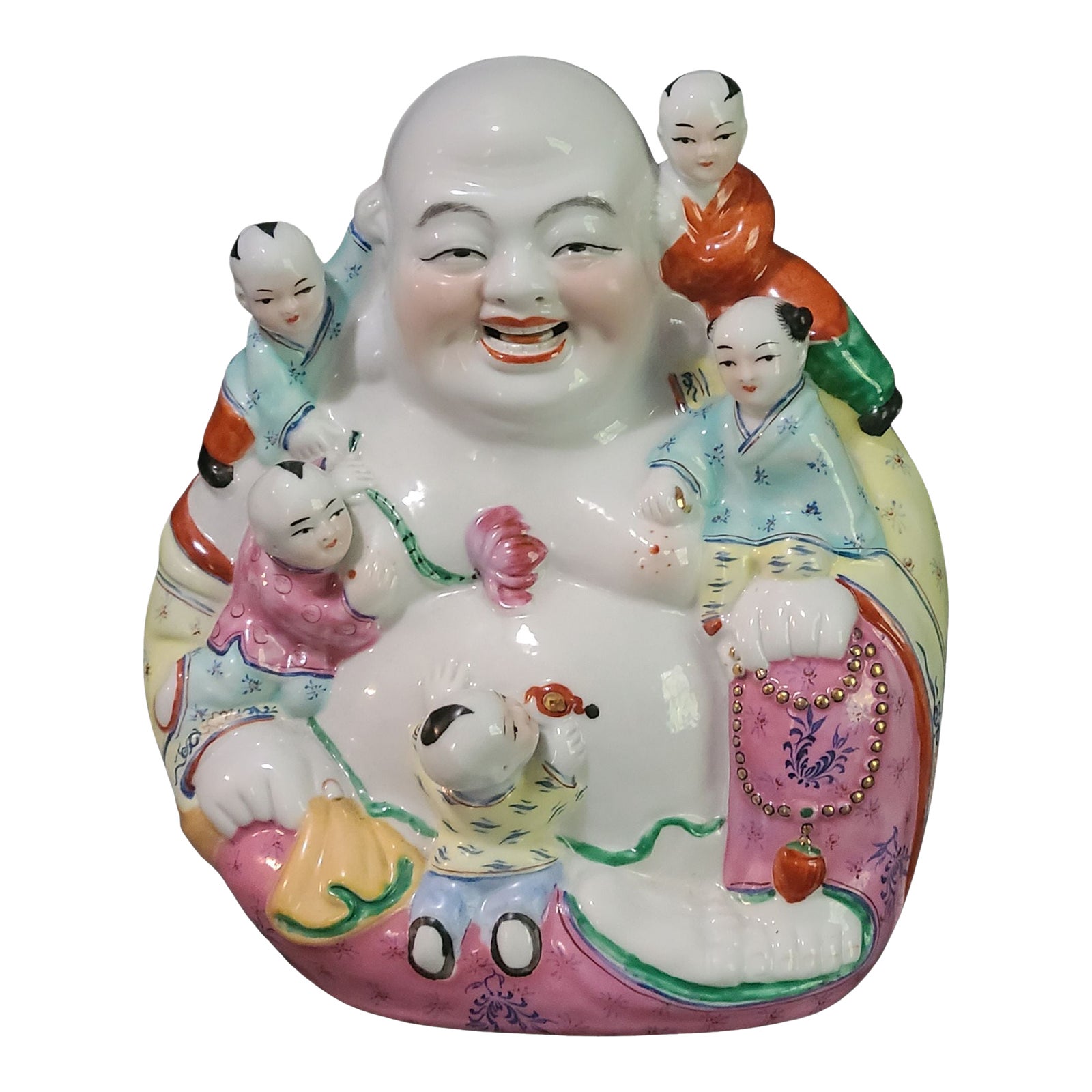 Vintage Hand Painted Colorful Famille Rose Fertility Happy Buddha ...