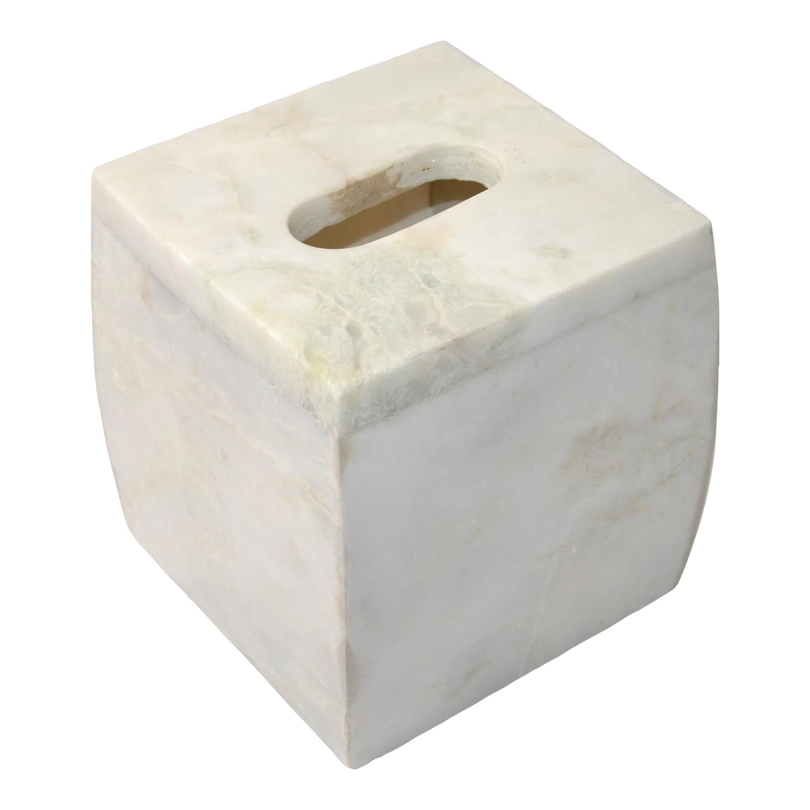 Mid-Century Modern Square Handmade Carrara Marble Milky White Tissue ...