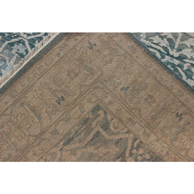 Modern Khotan Rug With Geometric Design in Teal Green/Blue Background ...