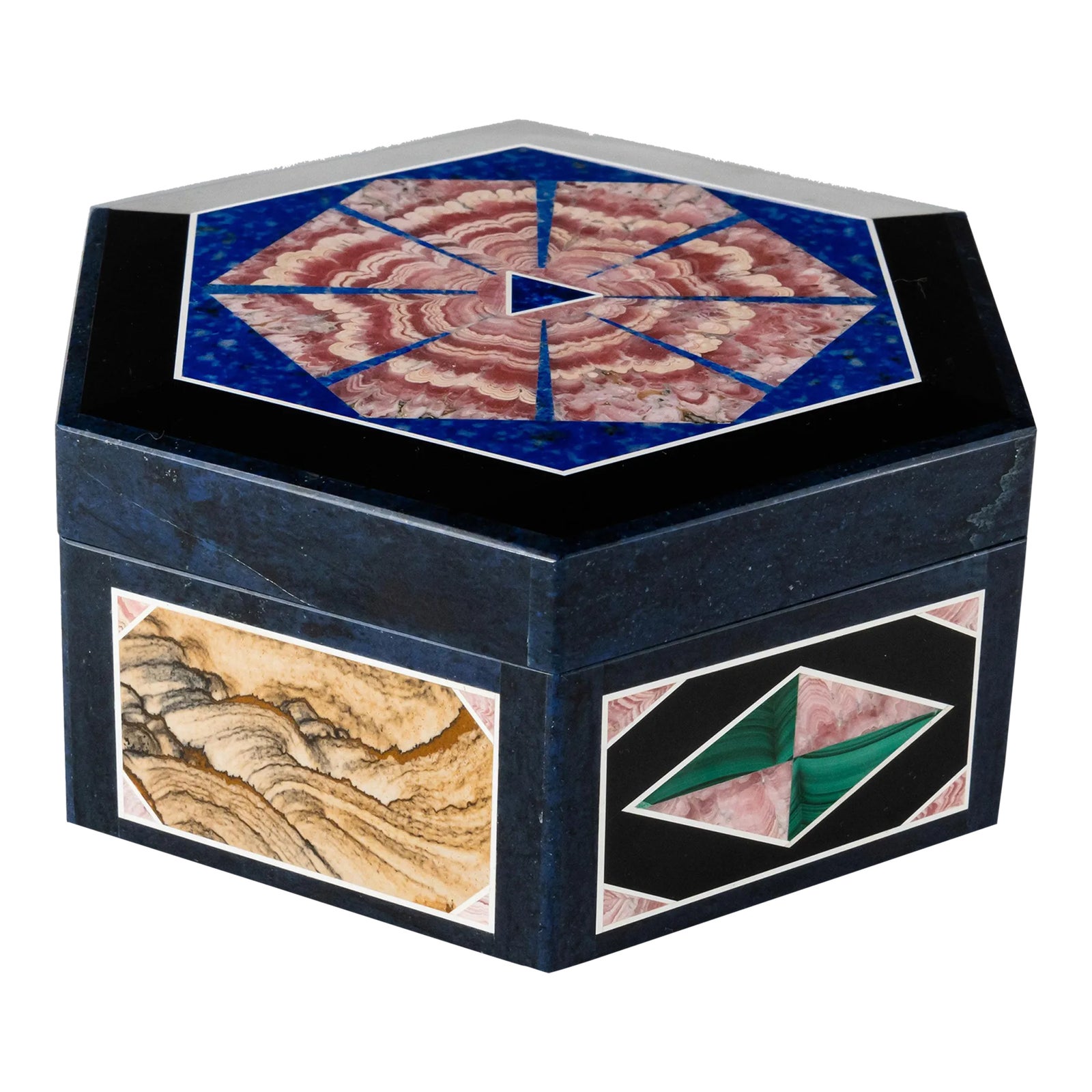 Multi-Gemstone Intarsia Jewelry Box | Chairish