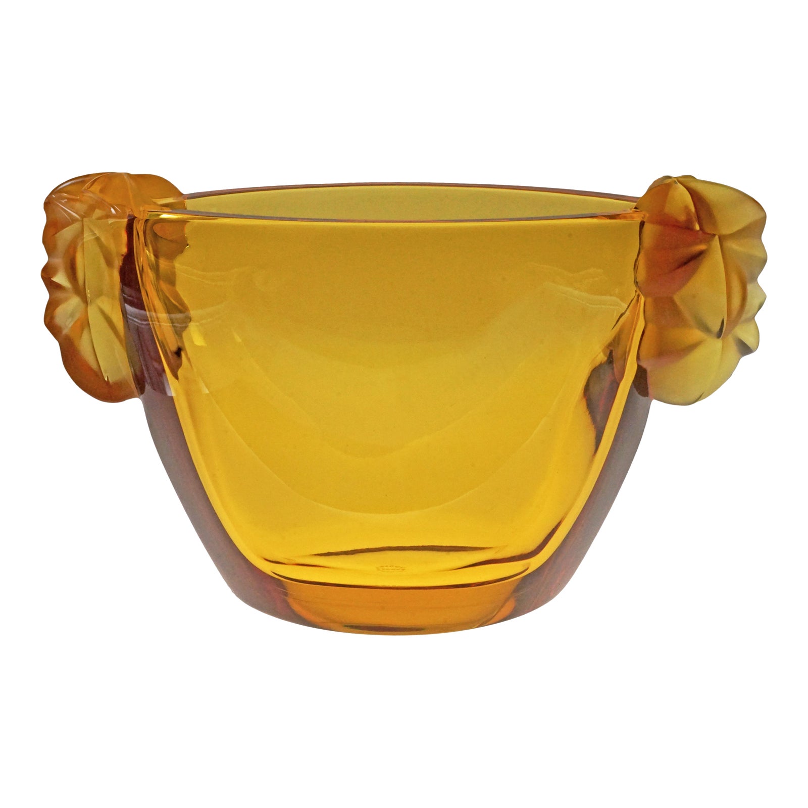 Vintage Art Deco Style Modern Sevres Amber Crystal Vase With Frosted ...