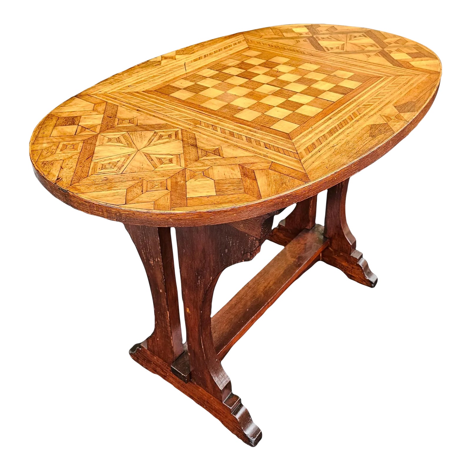 Antique Marquetry Chess Table | Chairish