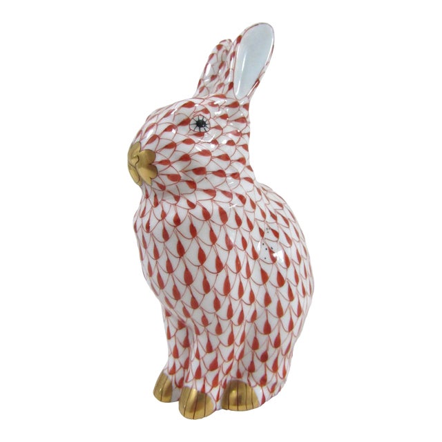 1990s Herend Hungary Fishnet Red Rust Sitting Ear Up Rabbit Figurine ...