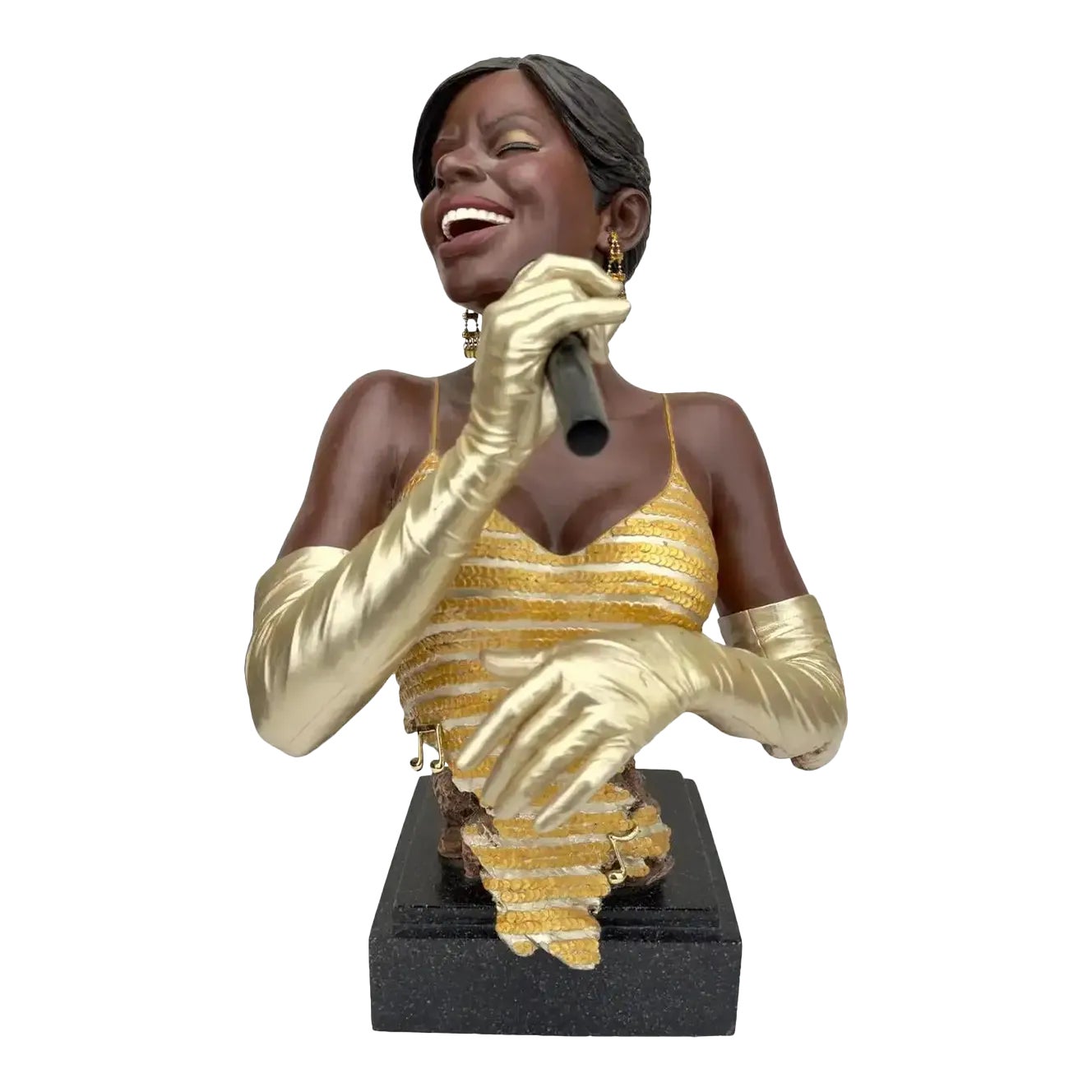 Willitts Designs International Gold Lady Jazz Singer Sculpture | Chairish