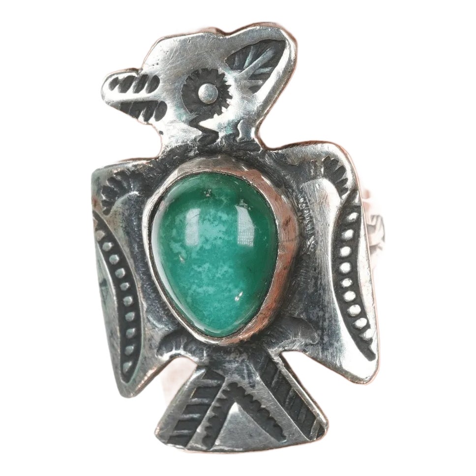 sz4.5 Chief Wolf Robe Hunt (1905-1977) Acoma silver thunderbird ring ...