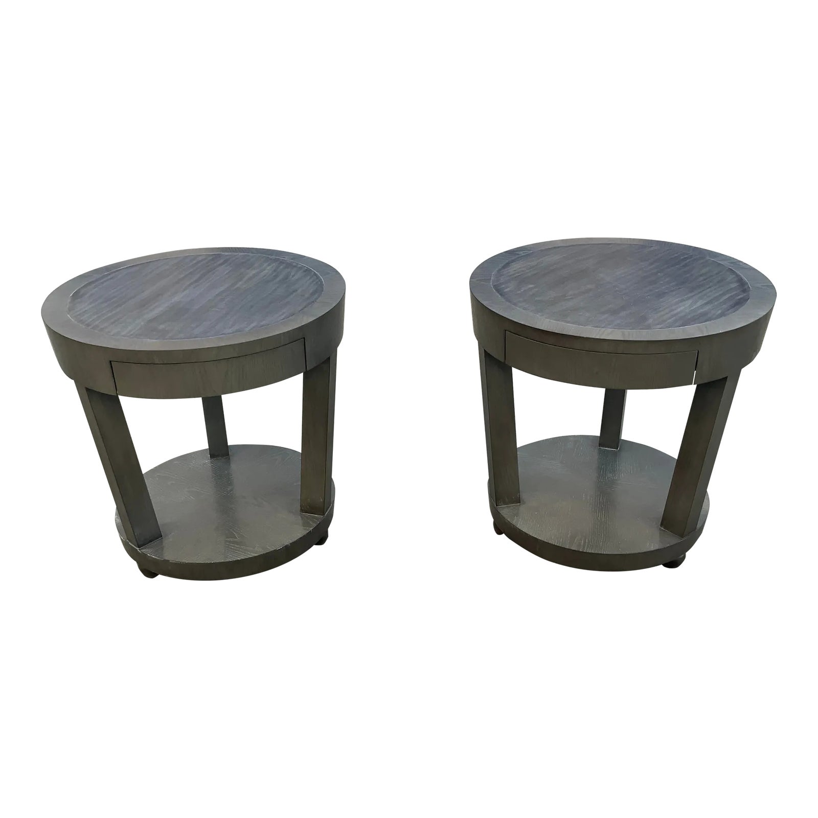 Pair Custom Modern End Tables With Ceruse Gray Finish | Chairish