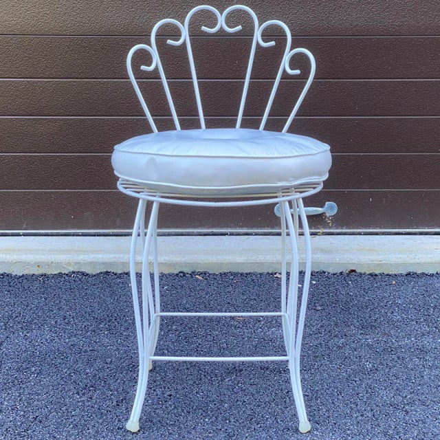 White Enameled Wrought Iron Decorative Vanity Stool | Chairish