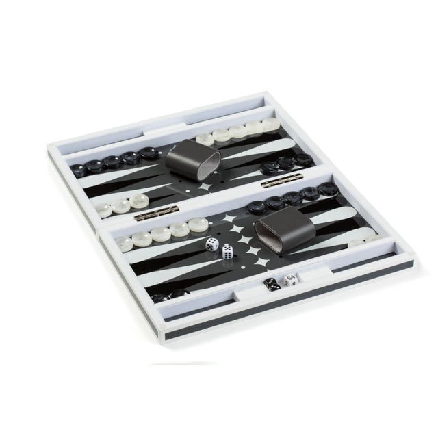 Lacquer Backgammon Set in Grey and White | Chairish