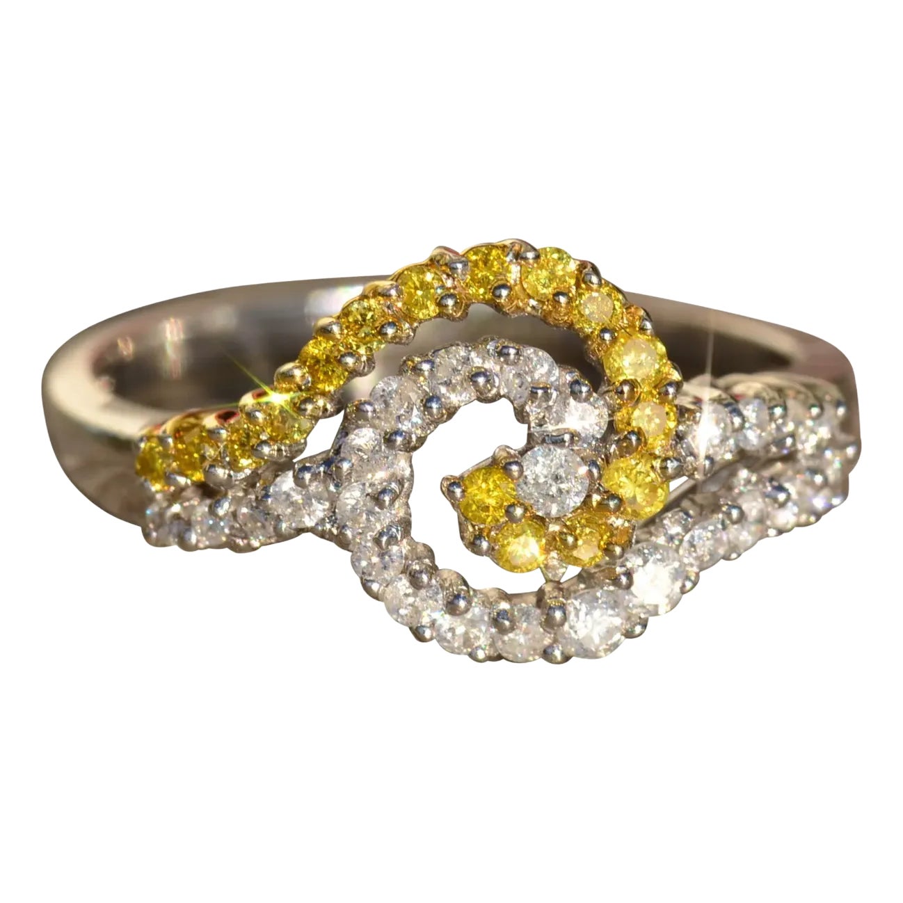 The Gasha: Ladies Contemporary Diamond Double Swirl Ring in 14K | Chairish