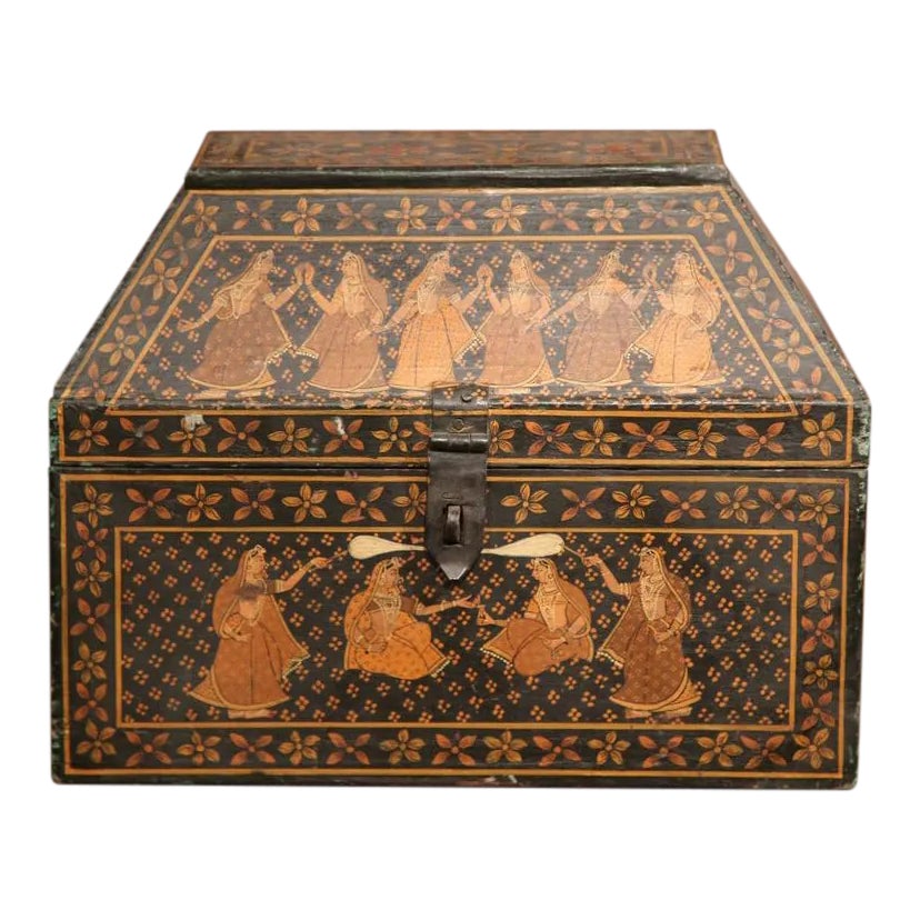 19th Century French Painted Wood Decorative Box | Chairish