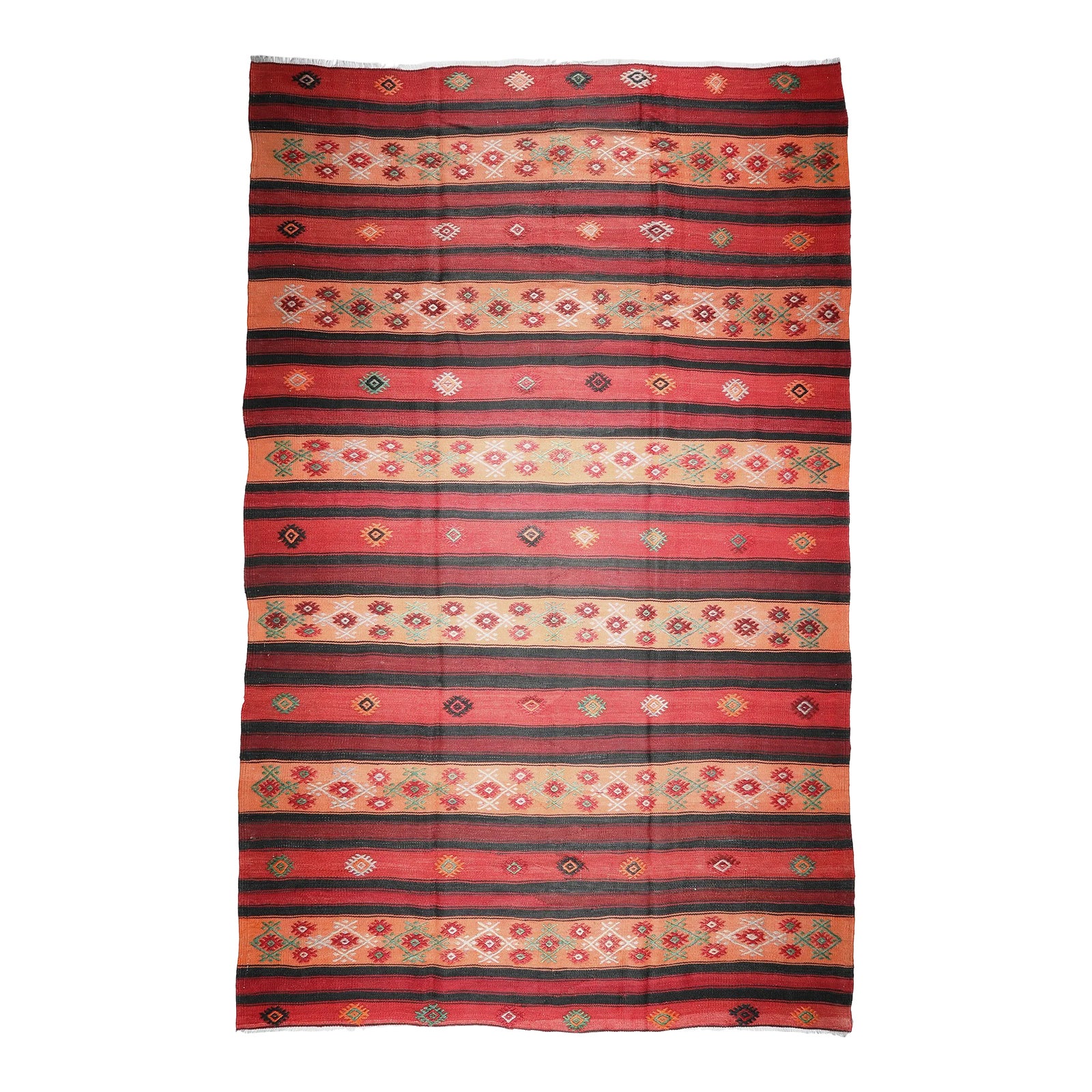 1960s Handmade Trbal Strpe Design With Red and Orange Tones Kilim-5' 11 ...