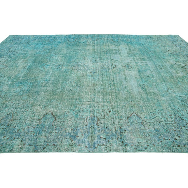 Antique Overdyed Wool Rug With Allover Design in Turquoise | Chairish