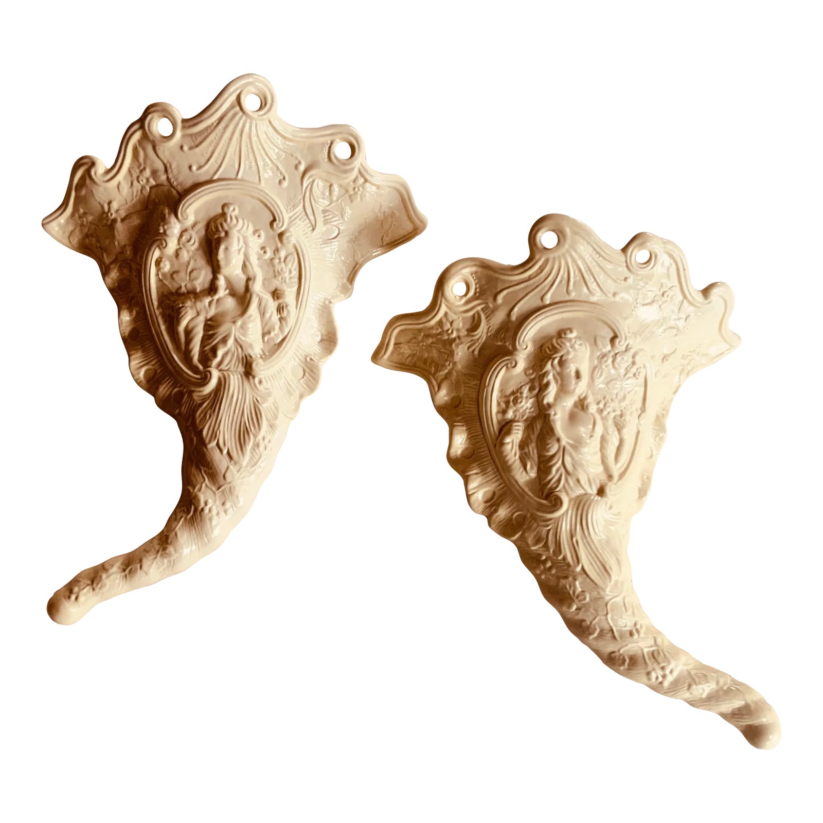 1970s Wedgwood Cream Ware 'Williamsburg Cornucopia' Wall Pockets- Set ...