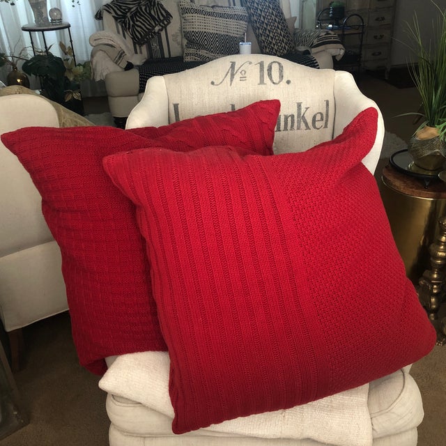 Extra Large Red Cable Pillows - A Pair | Chairish