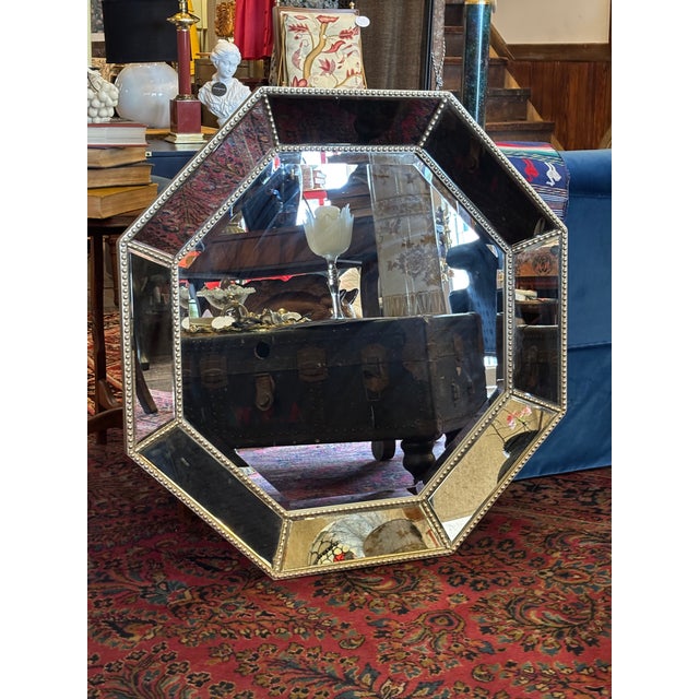 Octagon Silver Swiss-Dot Wall Mirror With Bevelled Glass | Chairish