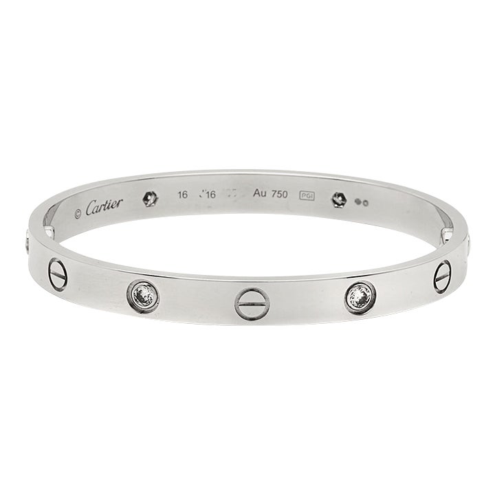 Cartier Love 4 Diamond 18K White Gold Bracelet 16 | Chairish