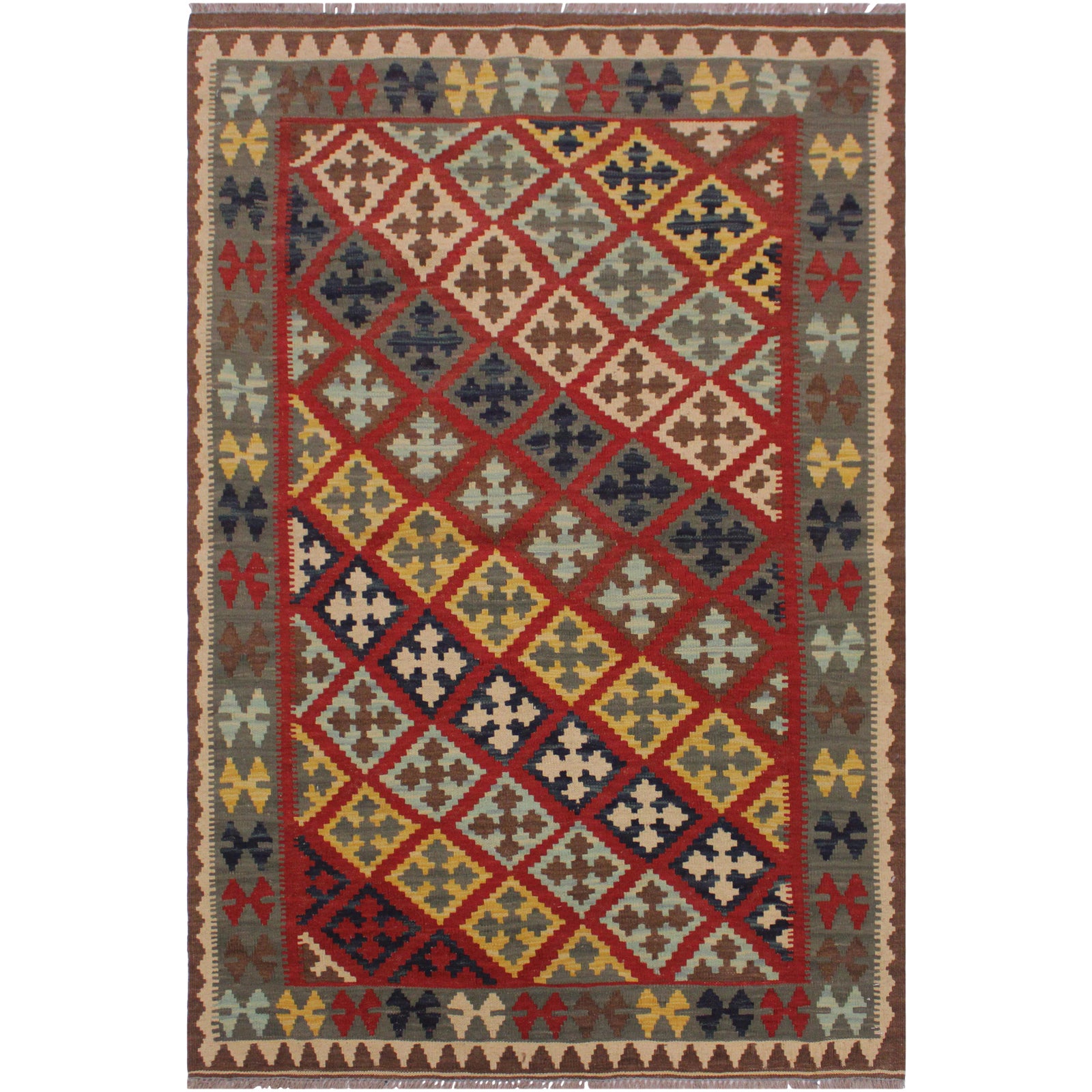 Bohemian Tribal Kilim Hand-Woven Wool Rug - 3′7″ × 5′ | Chairish