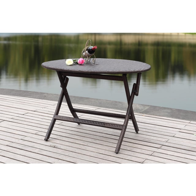 Outdoor Round Folding Table in Brown | Chairish