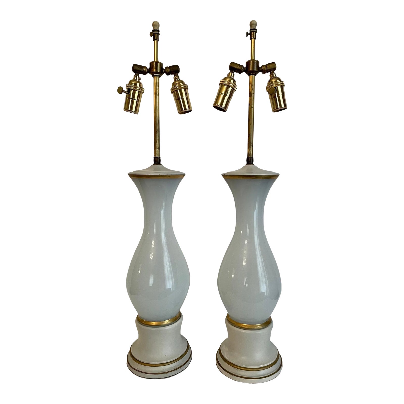 Italian Opalescent Glass Lamps - A Pair | Chairish