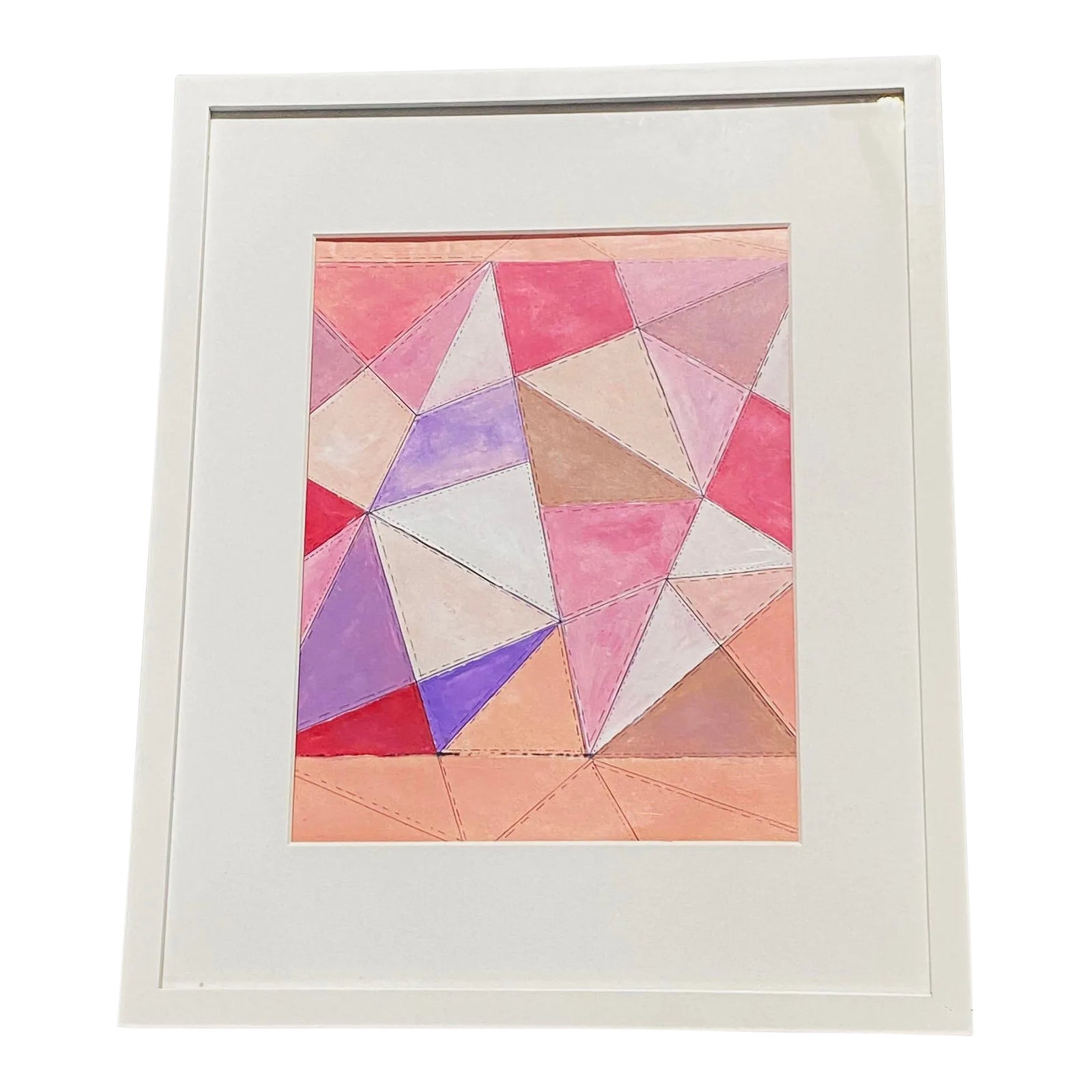 Acrylic on Paper Framed Abstract Titled Bojagi Stitches 21" H | Chairish