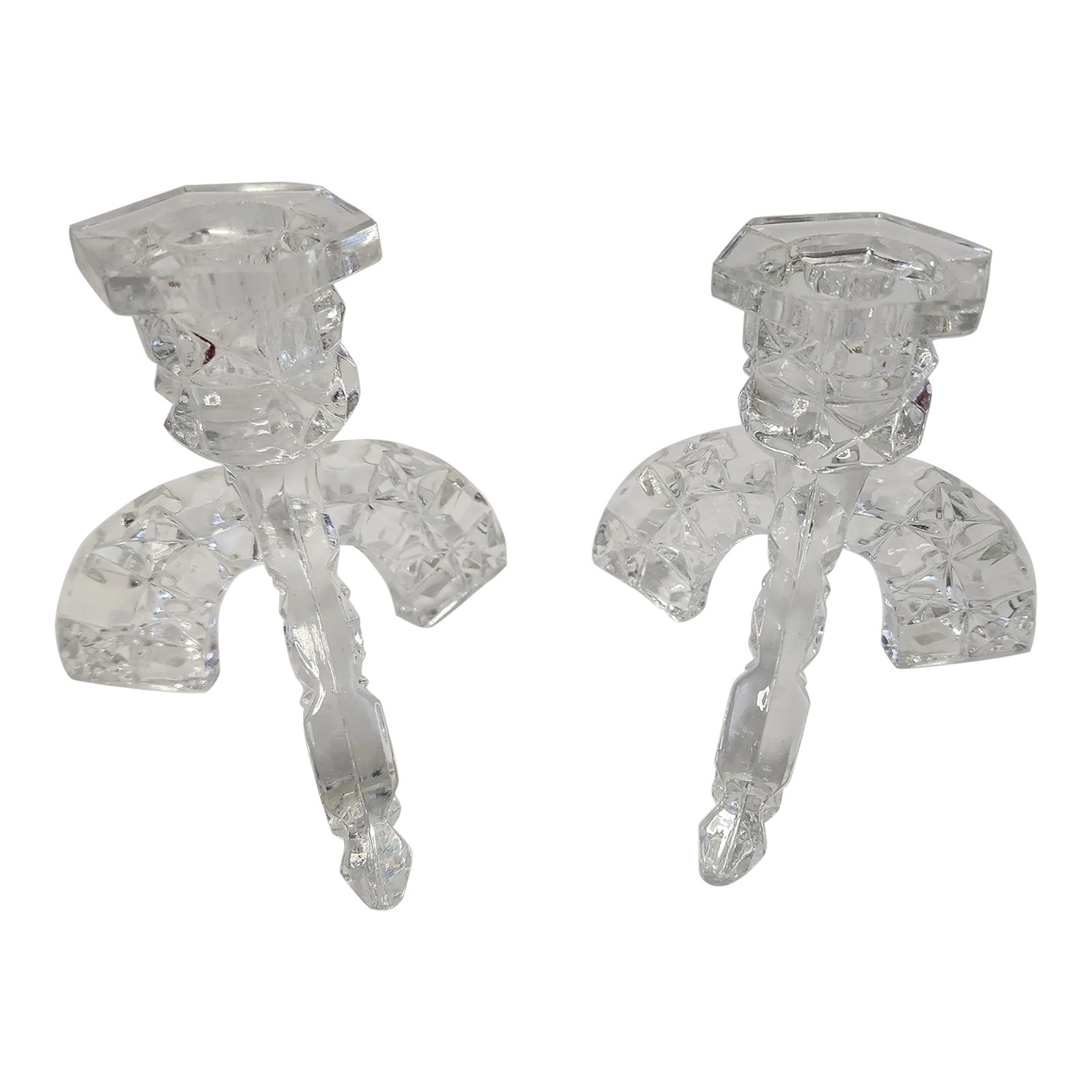 1930's Libochovice Czech Glass Candle Stick Holders Rocket Pattern - A ...