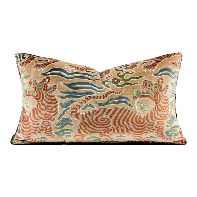 New Chinese Auspicious Tiger Pattern Wave Waist Pillow | Chairish