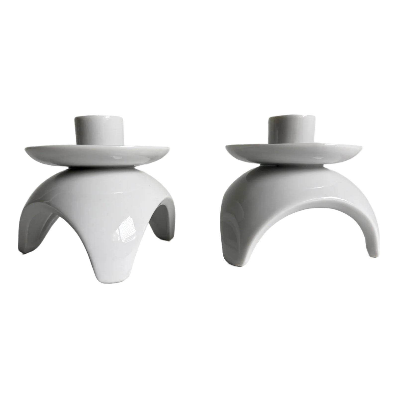 Atomic Style Porcelain Candle Holders - A Pair | Chairish