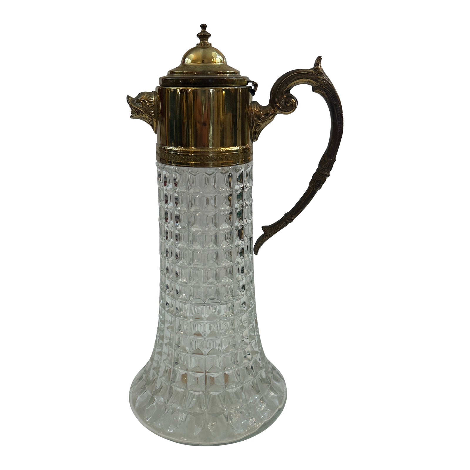 Vintage Art Deco Brick Pattern Crystal and Brass Claret Wine Pitcher ...