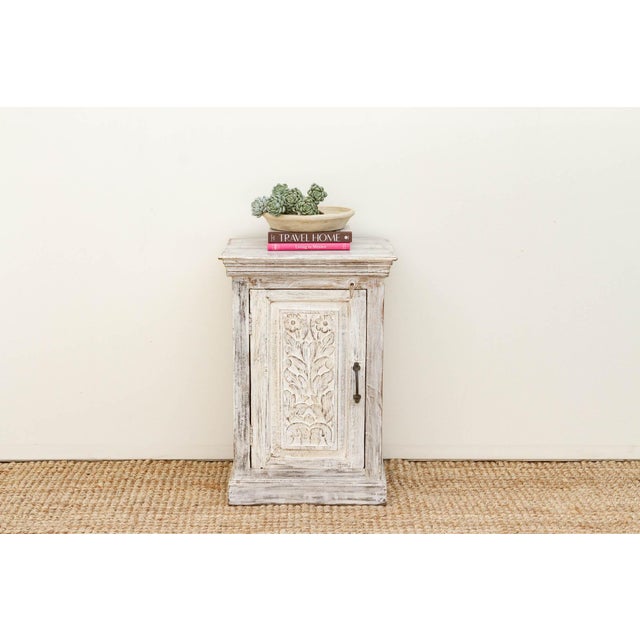 Floral Motif Whitewash Indian Cabinet | Chairish