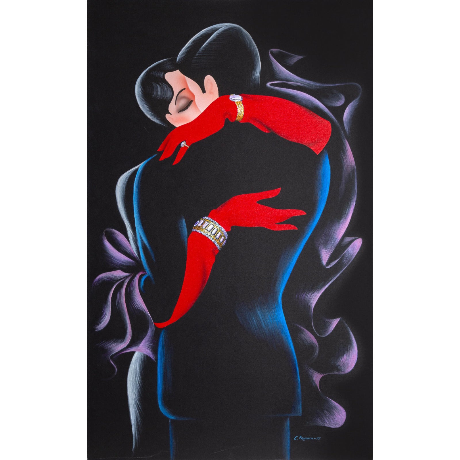 Erik Freyman A Jeweled Kiss, Art Deco Painting by Erik Freyman 1992 ...