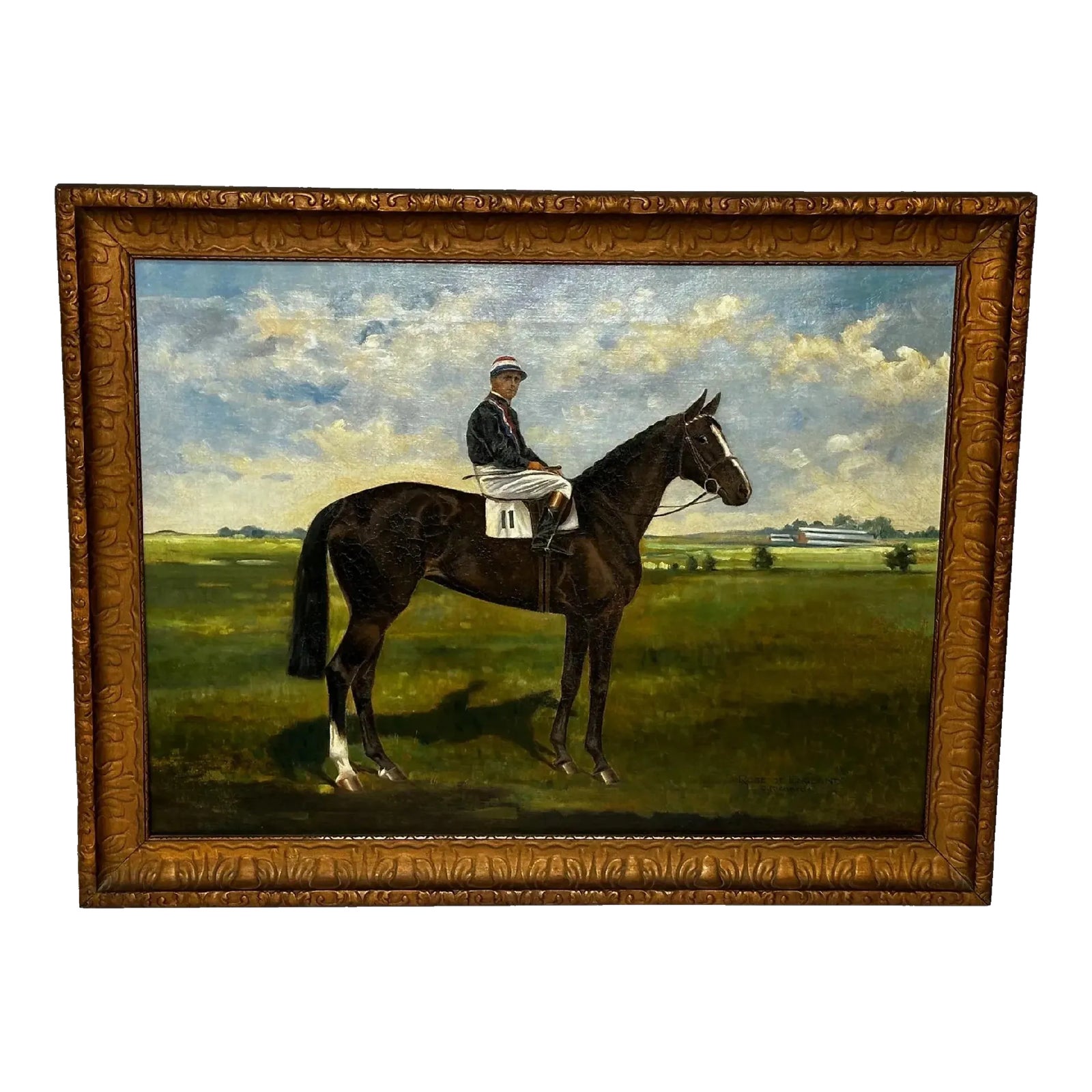 British Oil Painting Jockey Sir Gordon Richards Riding Race Horse Rose ...