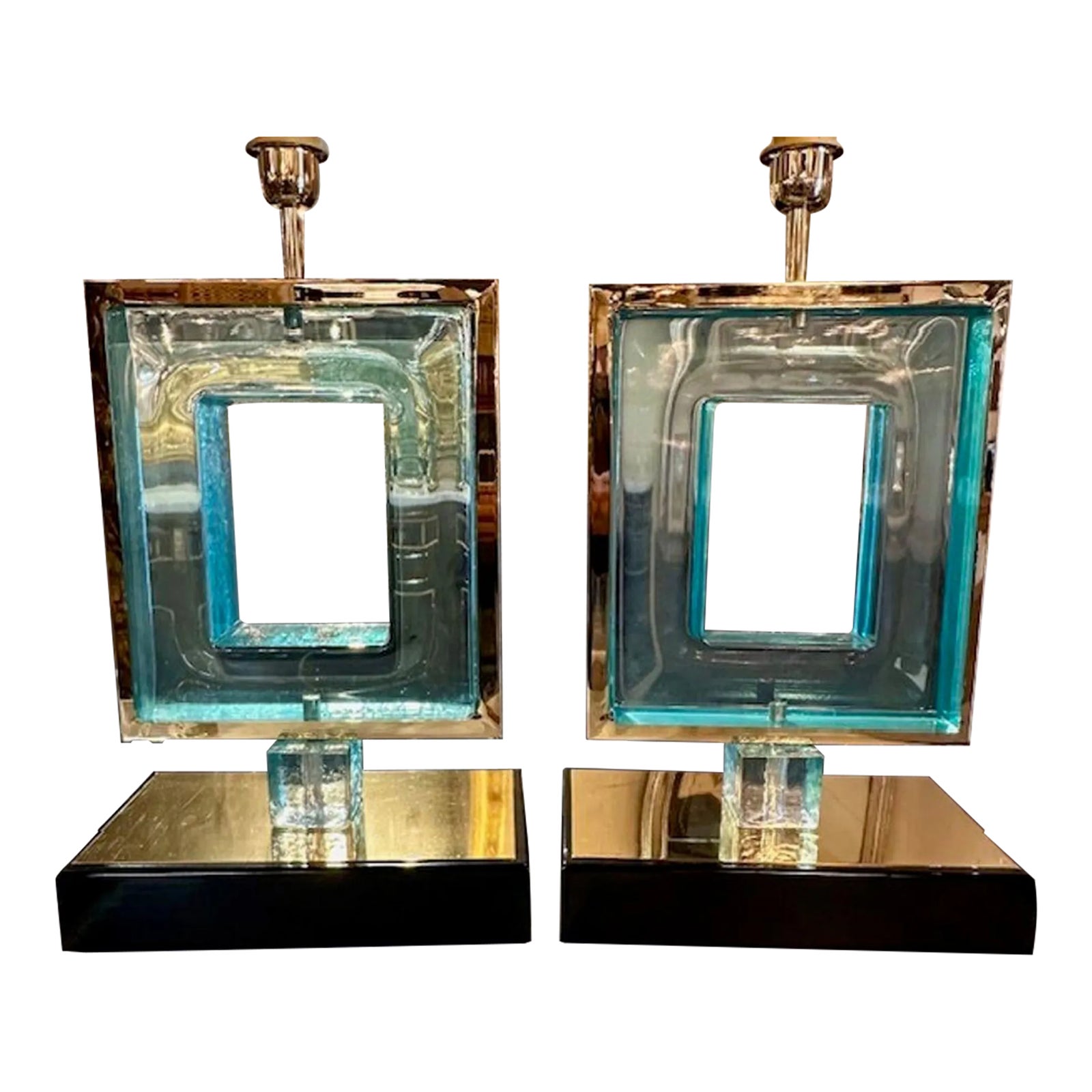 Pair of Murano Glass Square Lamps | Chairish