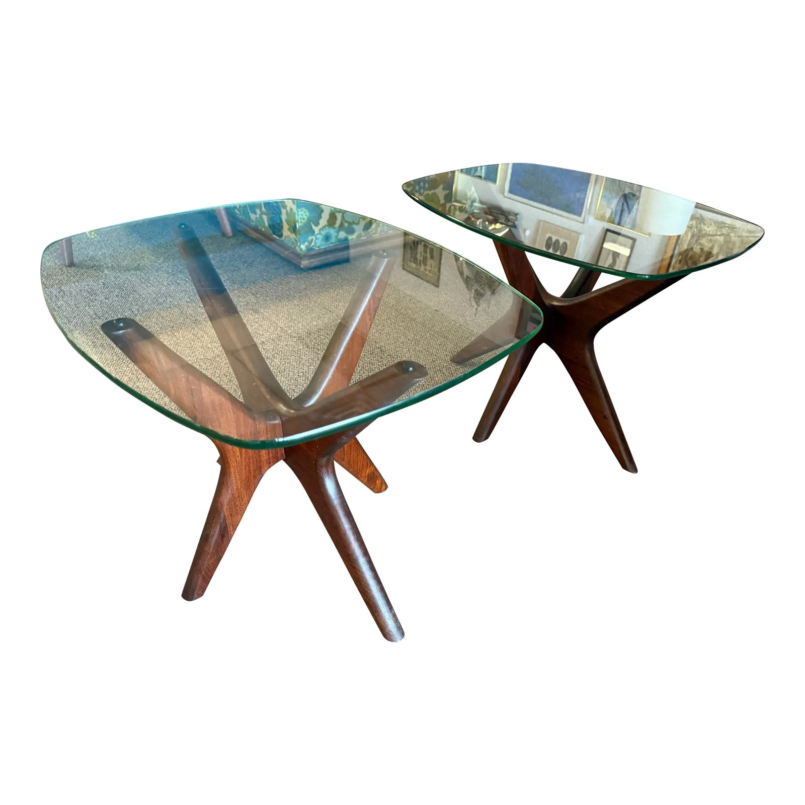 1960s Mid Century Modern Pair of Jacks Sculptural Walnut Glass Top Side ...