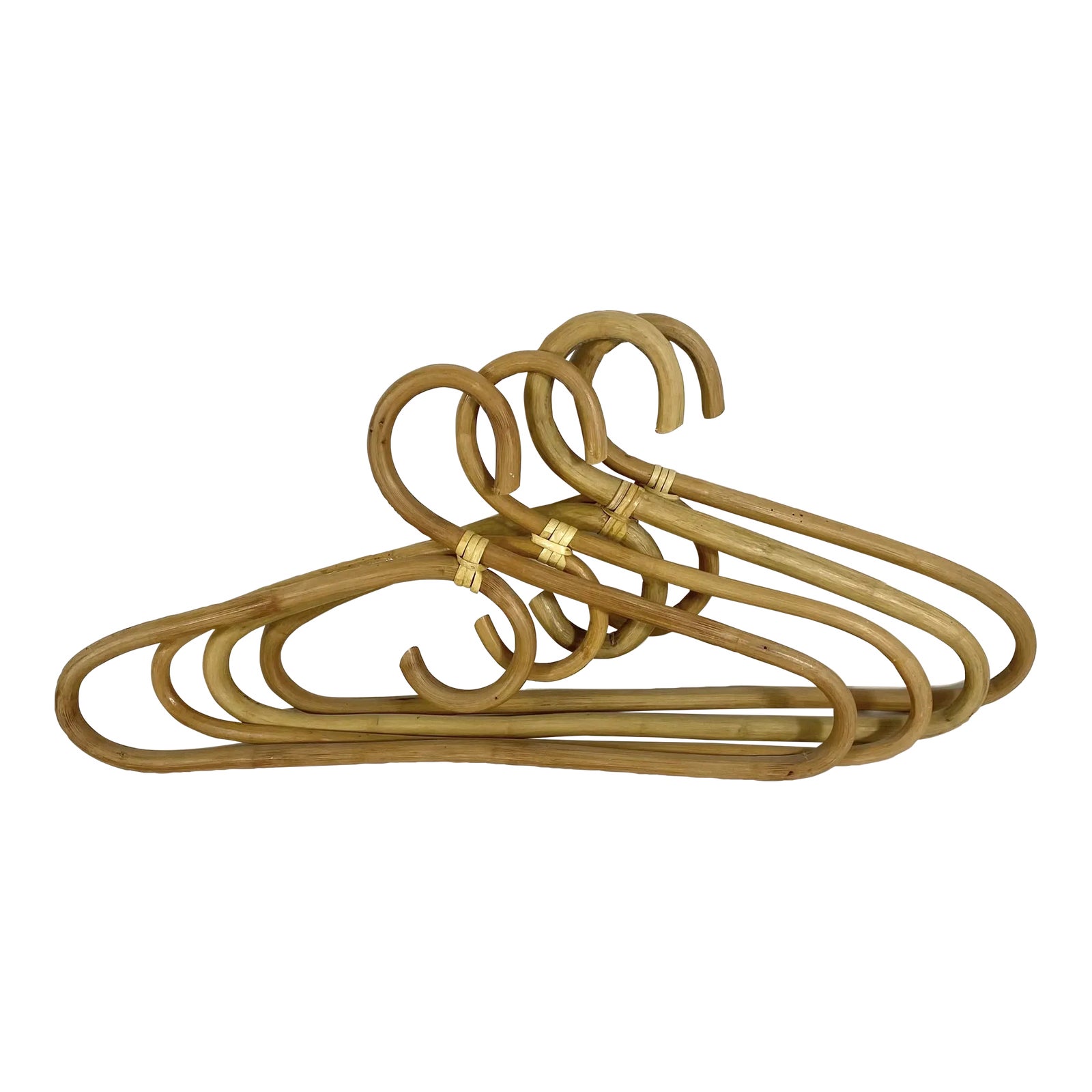 Mid 20th Century Vintage Bamboo Hangers Bent Curled - Set of 4 | Chairish