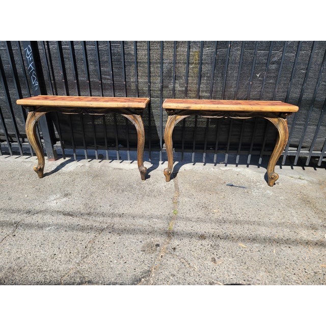 1980s Two Vintage Oak Wood Console Tables | Chairish