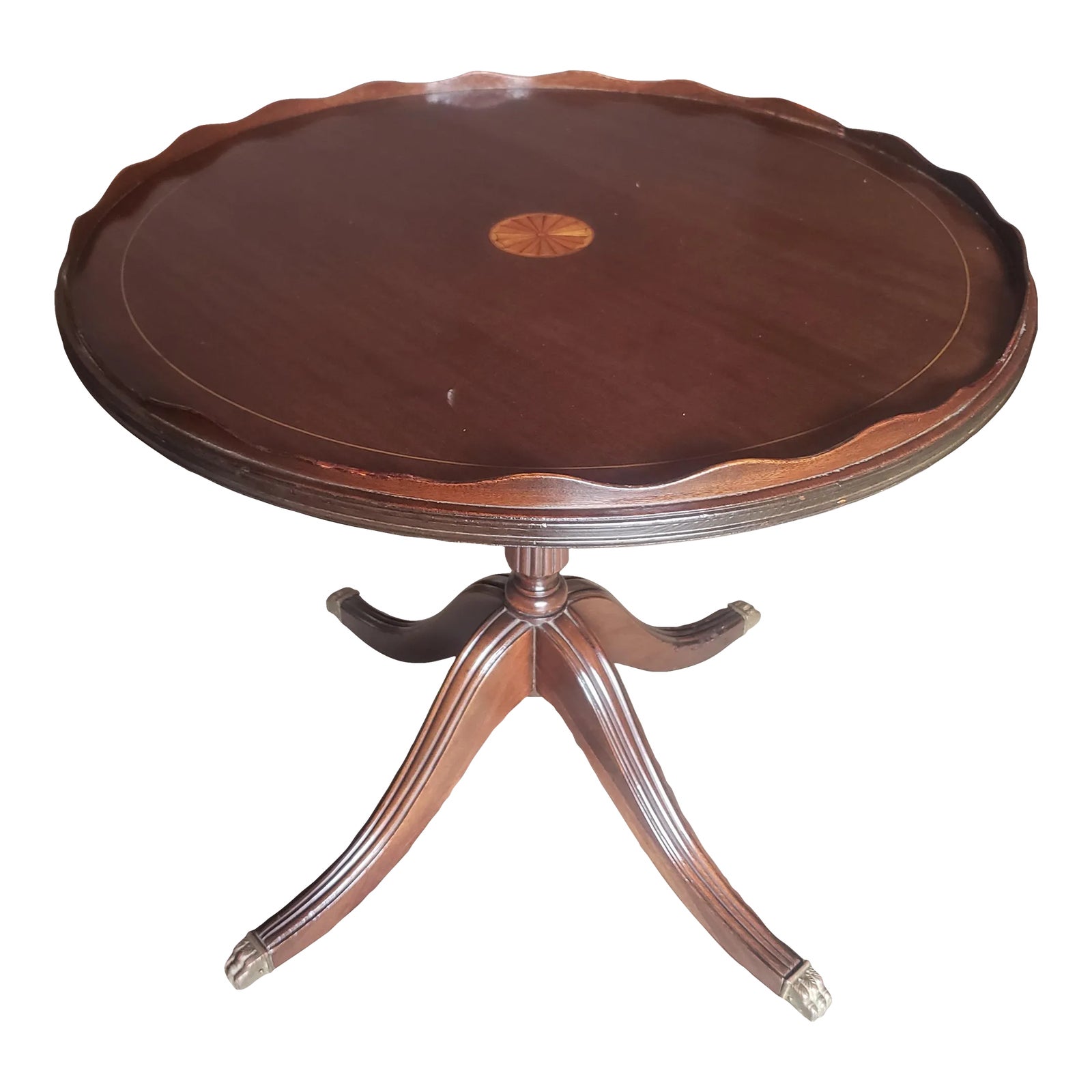 Ferguson Mahogany Inlaid Pedestal Galleried Side Table W Brass Feet ...