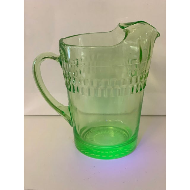 1930s Green Uranium Depression Glass Pitcher Carafe | Chairish