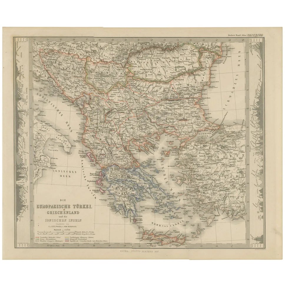 Map of Turkey and Greece with the Balkans and Ionian Islands, 1857 ...