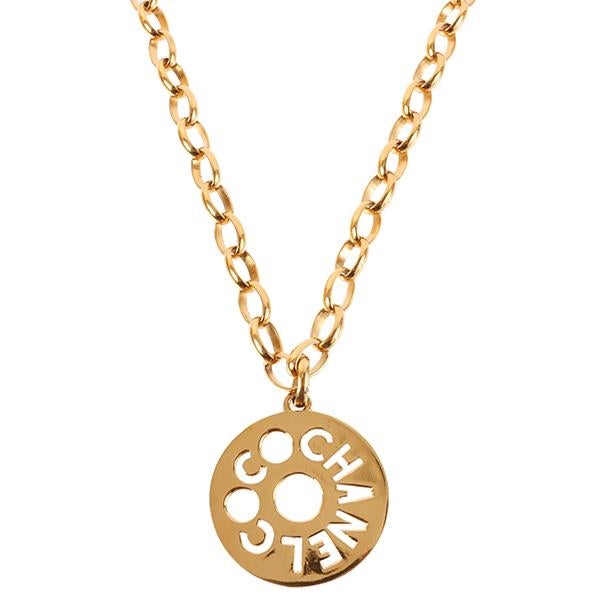 Chanel Round Cutout Logo Plate Necklace | Chairish